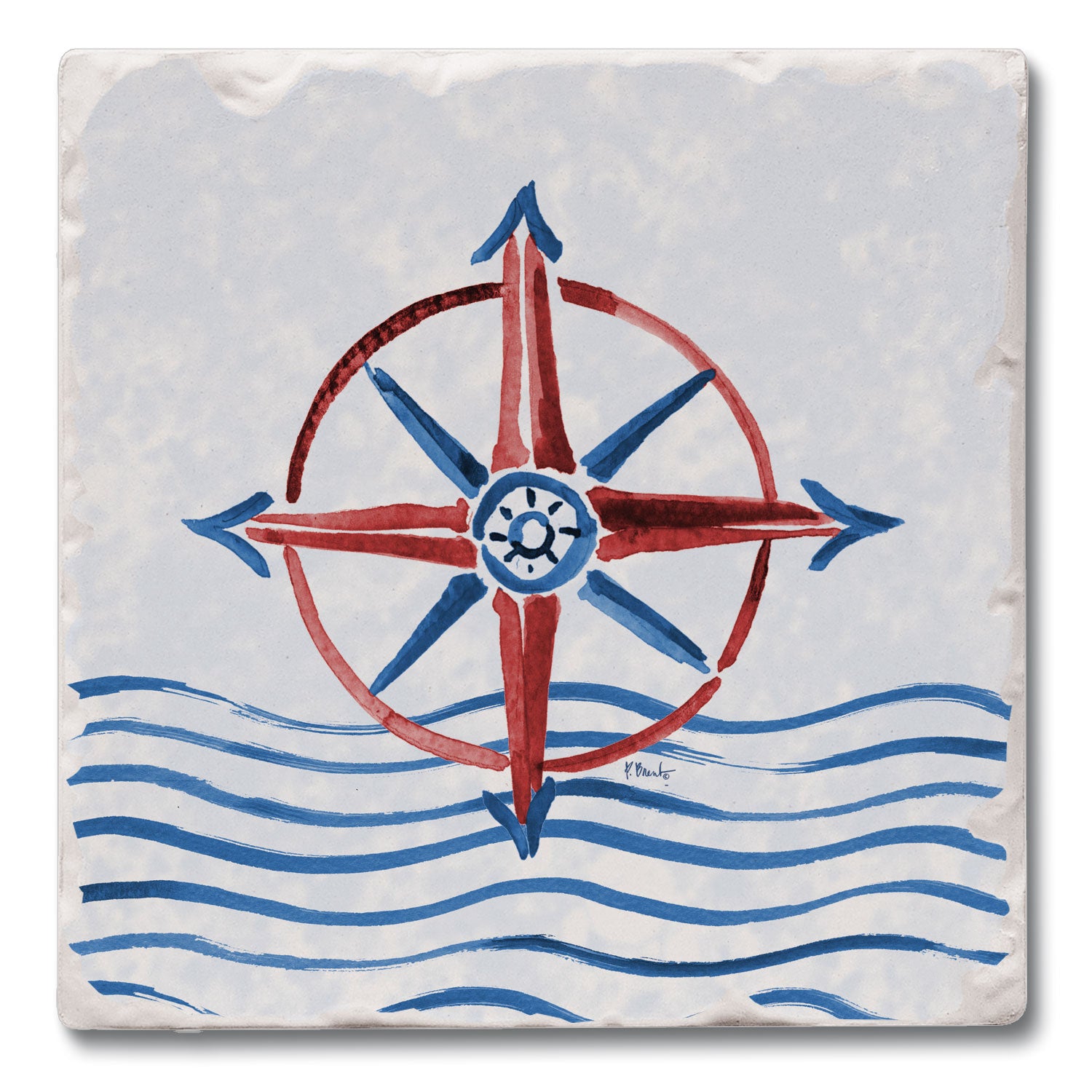 Thirstystone Nautical Wheel Single Tumbled Tile Coaster 4" Square Crea ...