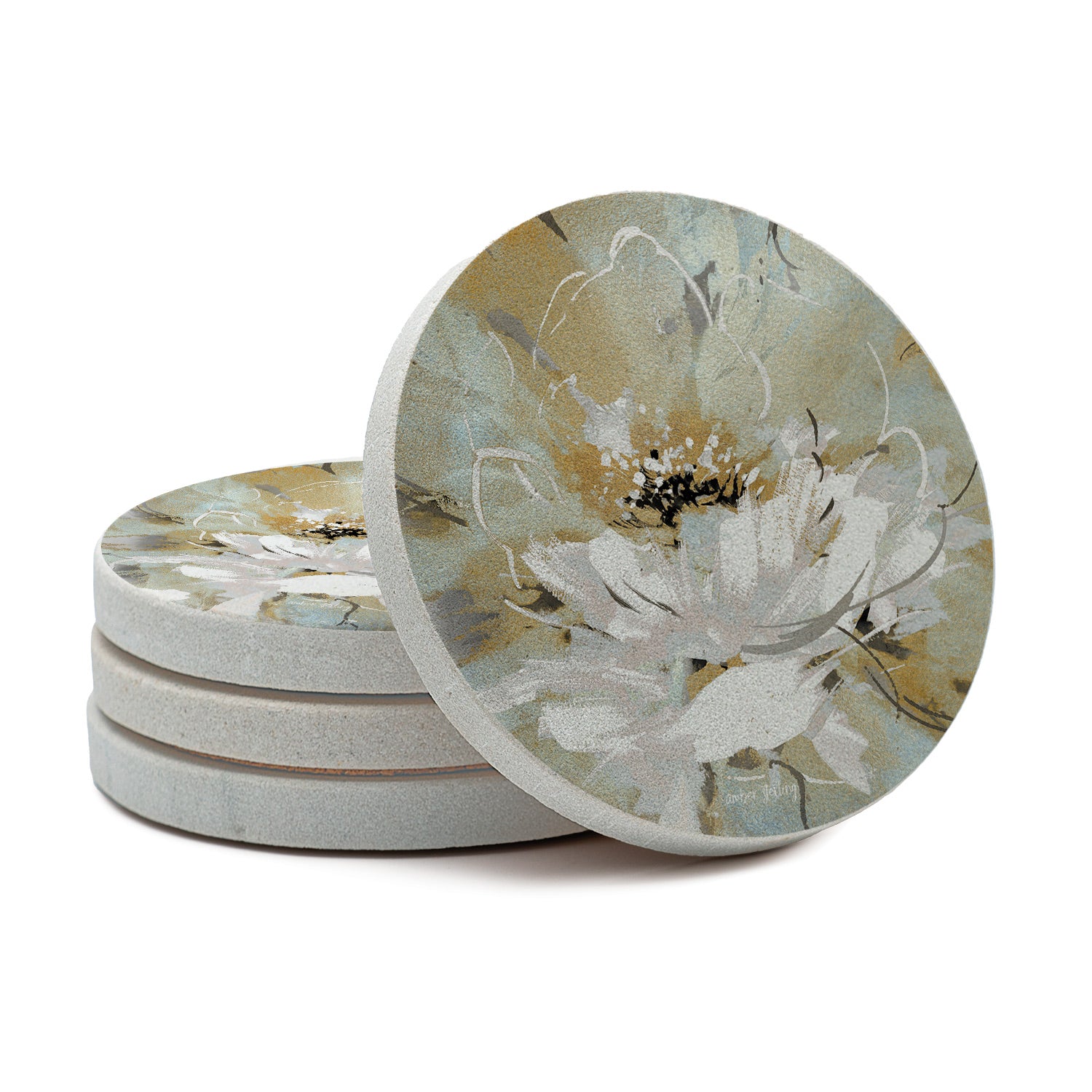 Thirstystone Floral Dreamscape 4 Pack Round Natural Sandstone Coasters ...